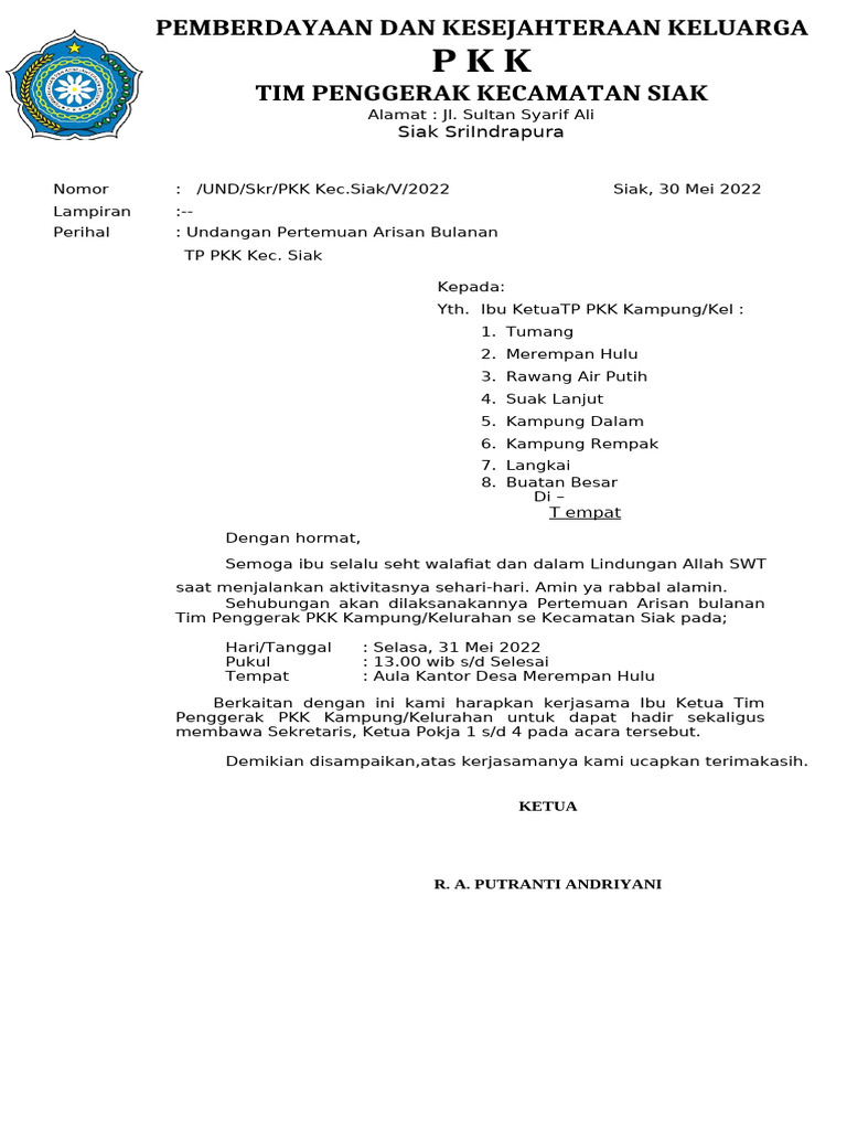 Surat Keluar Arisan PKK | PDF