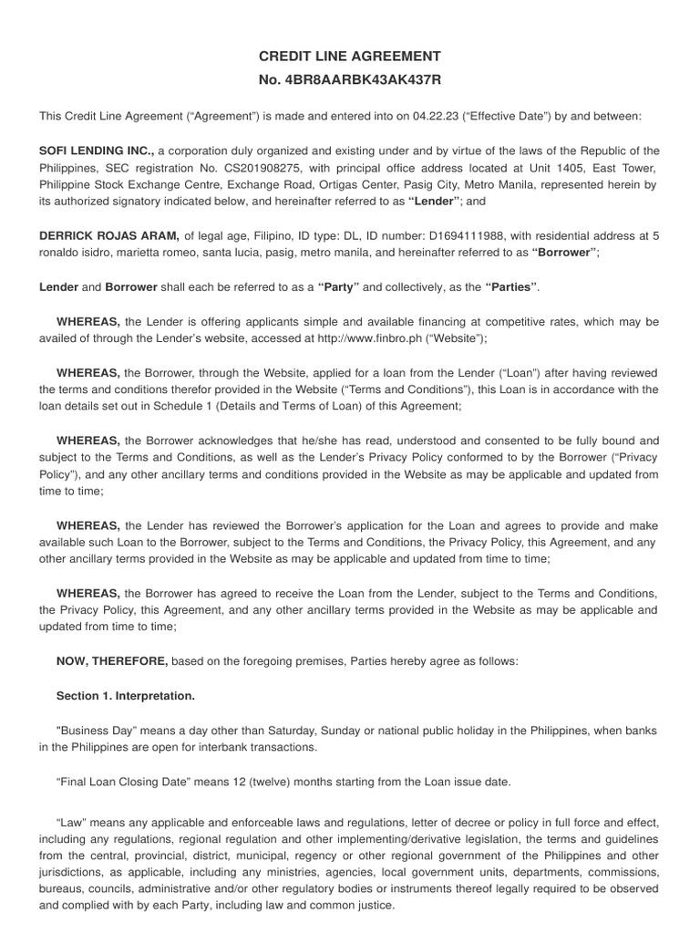 Credit Line Agreement - 2204231548034BR8AARBK43AK437R | PDF | Loans ...