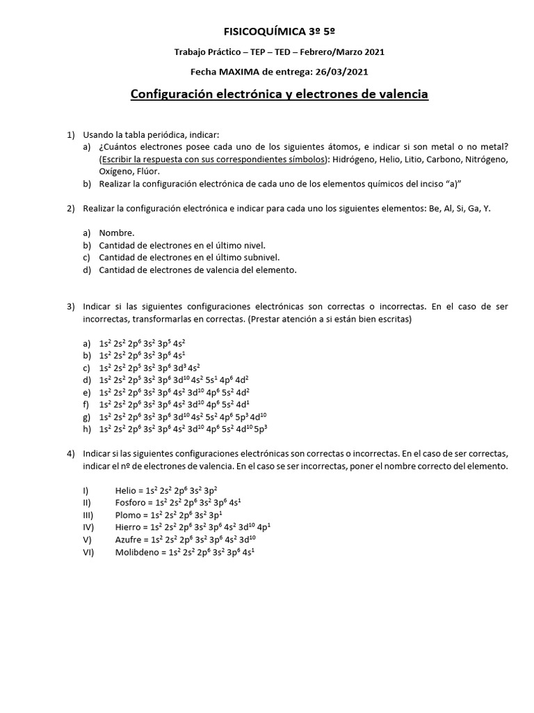 Configuración Electrónica y Electrones de Valencia | PDF