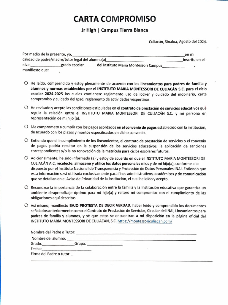 Carta Compromiso | PDF
