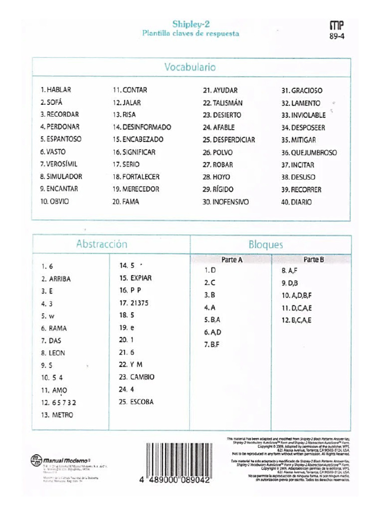 Plantilla de Corrección Shipley 2 | PDF