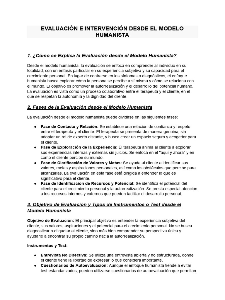 11-Evaluación e Intervención-Modelo Humanista | PDF | Evaluación ...