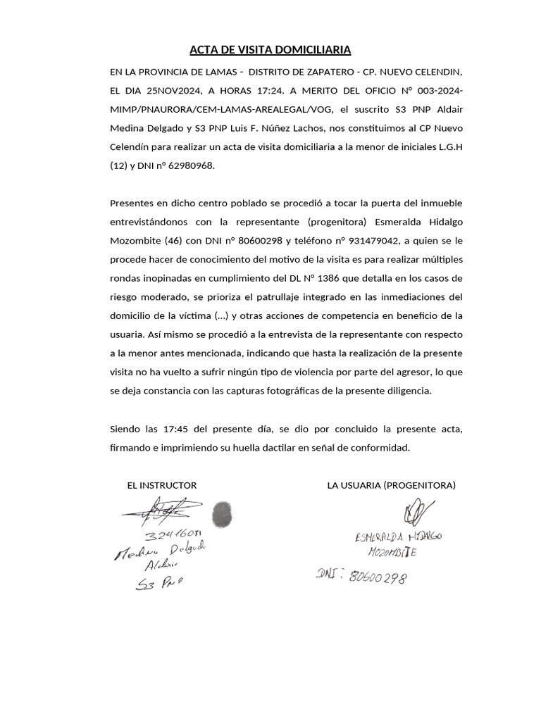 Acta de Visita Domiciliaria | PDF