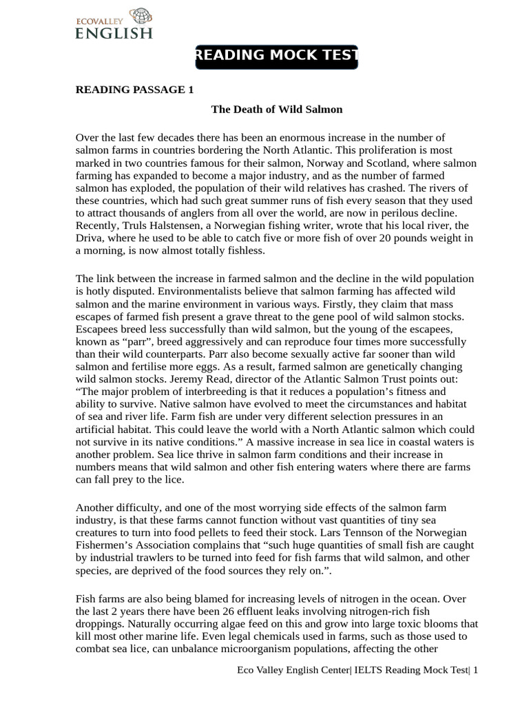 Reading Mock Test | PDF | Salmon | Recycling