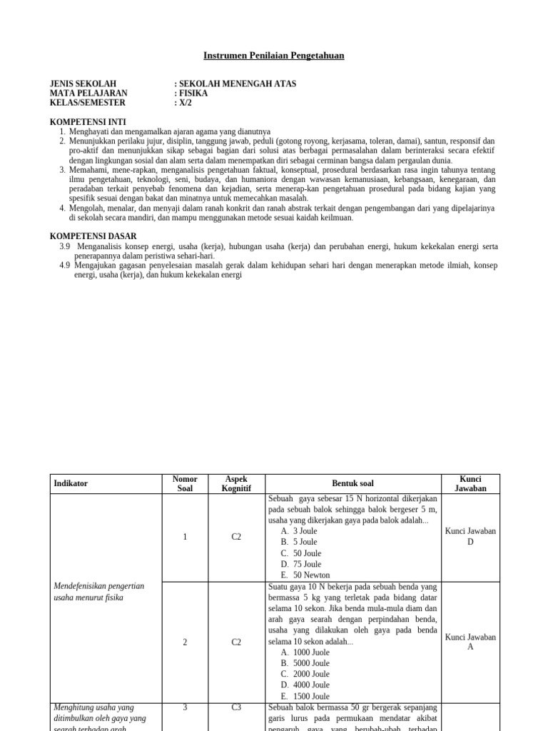 Instrumen Penilaian Pengetahuan | PDF