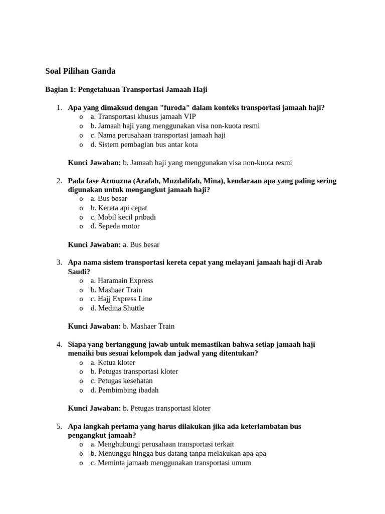 Soal Ujian Petugas Transportasi Haji | PDF