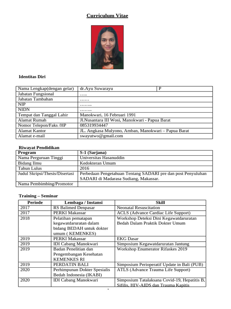 CV dr. Ayu Suwarayu | PDF