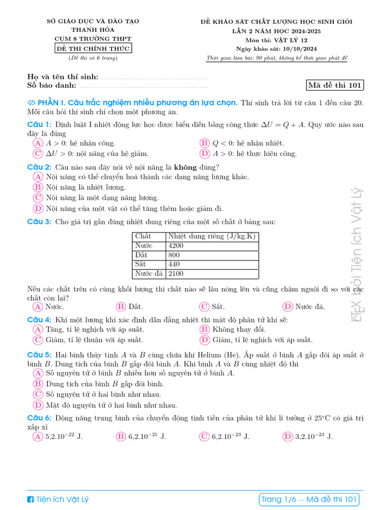 Đề KSCL HSG - Cụm 8 Trường THPT - Thanh Hóa | PDF