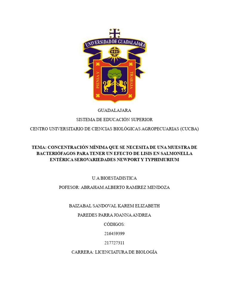 Proyecti Final Bioestadistica - 241009 - 132121 | PDF | Bacteriófago | Salmonela