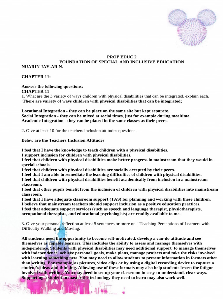 PROF EDUC 2 Chapter 11-WPS Office | PDF | Inclusion (Education) | Learning
