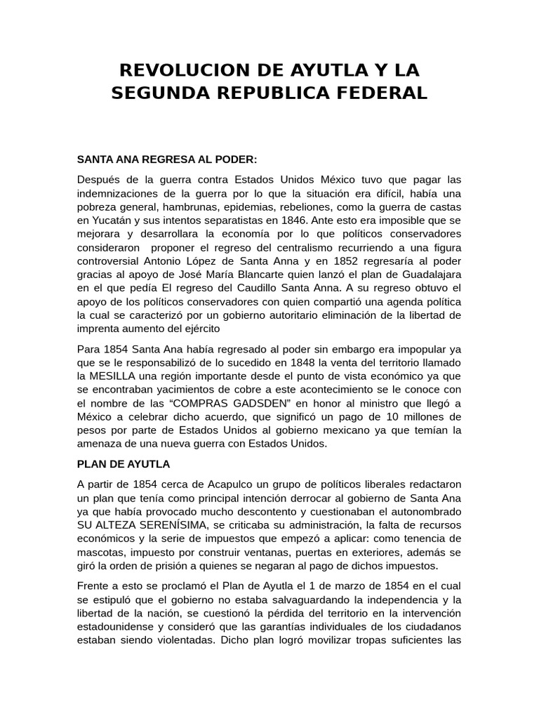 Plan de Ayutla y La Segunda República Federal | PDF | México | Gobierno