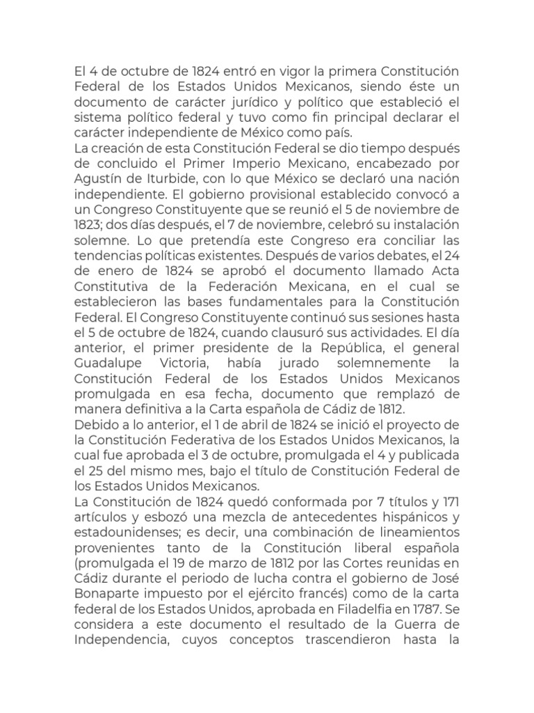 Primera República Federal y La Constitución de 1824 | PDF | México ...