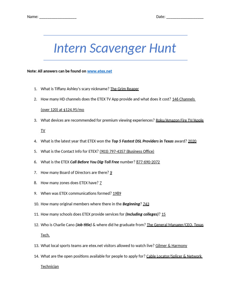 Intern Scavenger Hunt | PDF