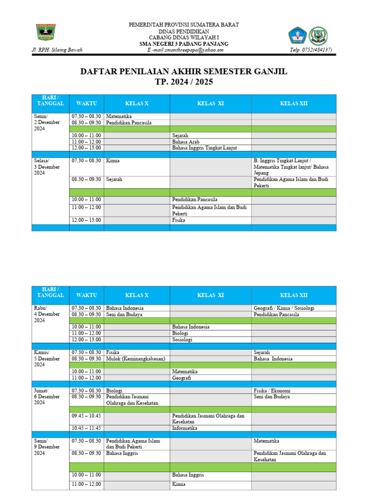 20241129194710daftar Ujian PAS Ganjil 20242025 | PDF