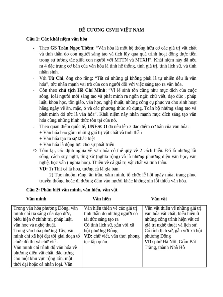 Đề cương CSVHVN | PDF