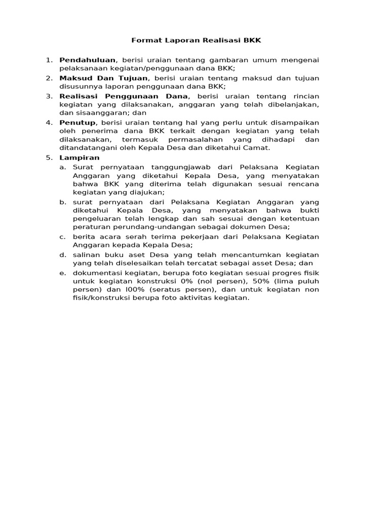 Format Laporan Realisasi BKK | PDF