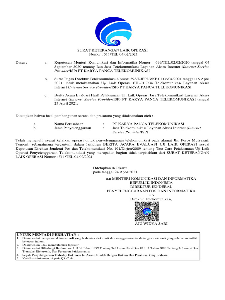 Surat Keterangan Laik Operasi | PDF