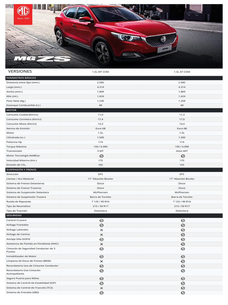 Brochure MG Zs | PDF | Vehículo de motor | Tecnologías automotrices
