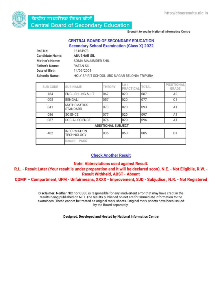Class X Marksheet | PDF | Adolescence | Government Of India
