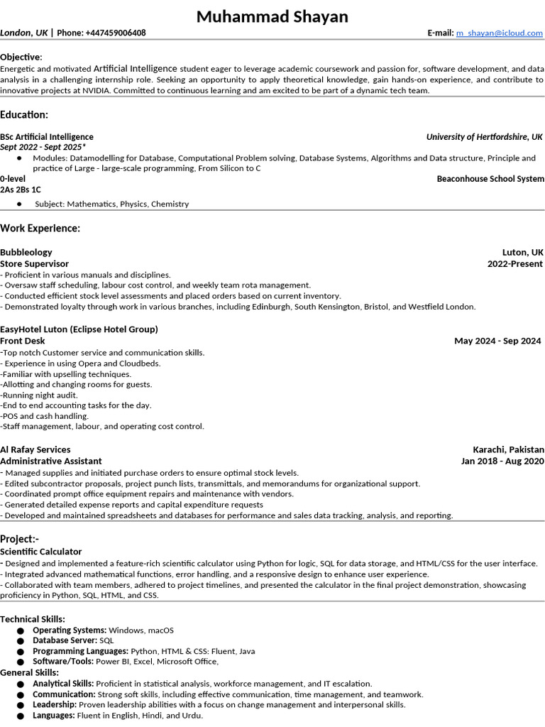 Muhammad_Shayan cv | PDF | Databases | Sql