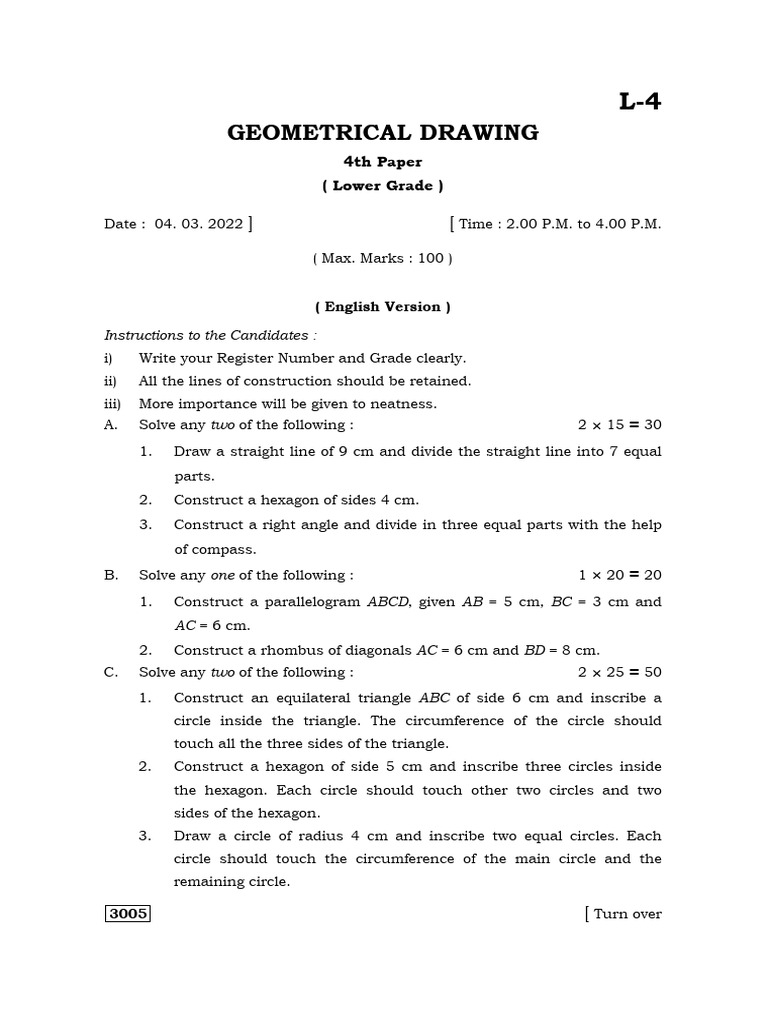 Geometrical Drawing: 4th Paper (Lower Grade) | PDF