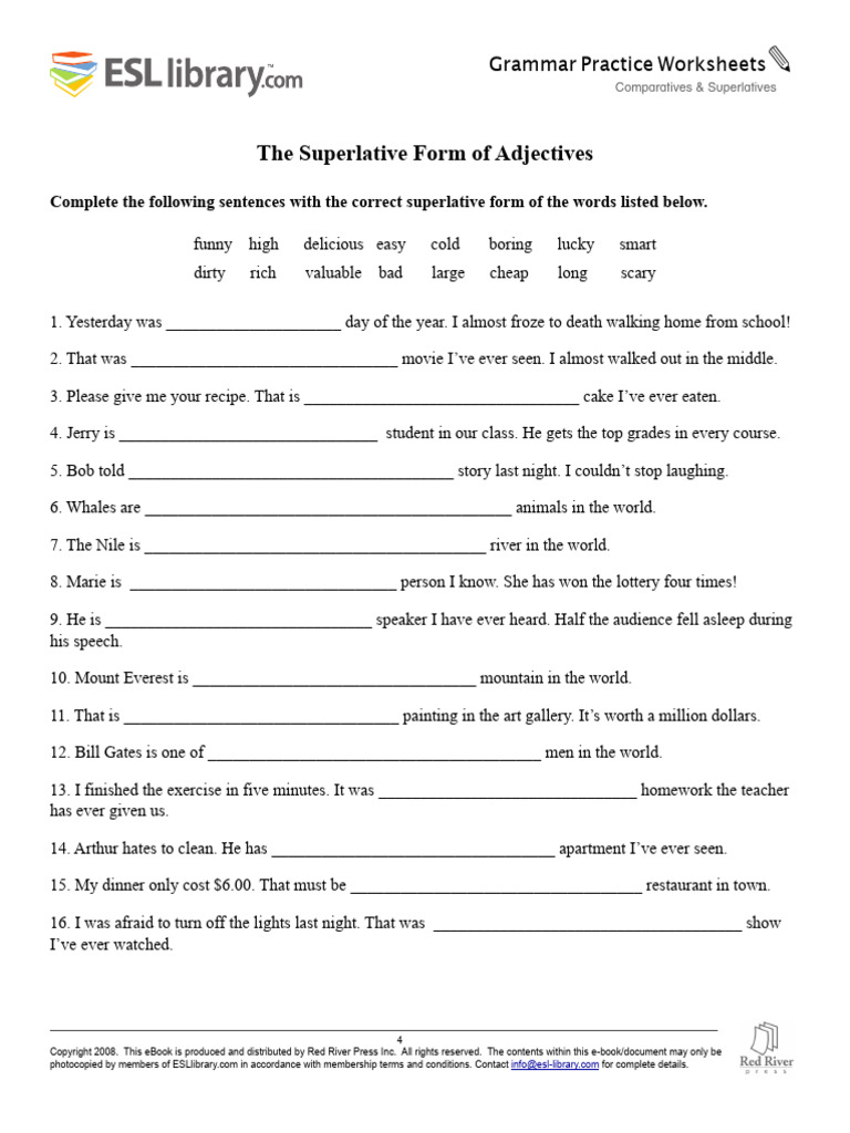 Comparatives Superlatives Worksheet With Answers-4 | PDF