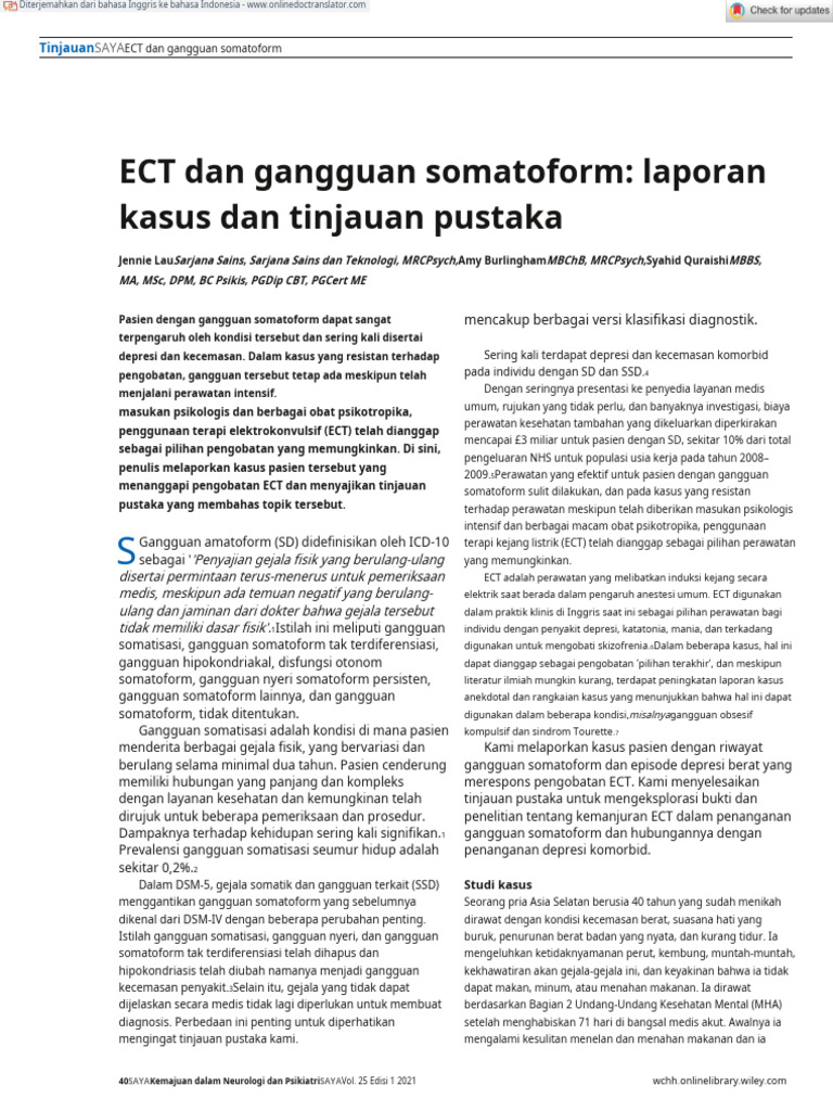 Prog Neurol Psychiatry - 2021 - Lau - ECT and Somatoform Disorder Case Report and Literature ...