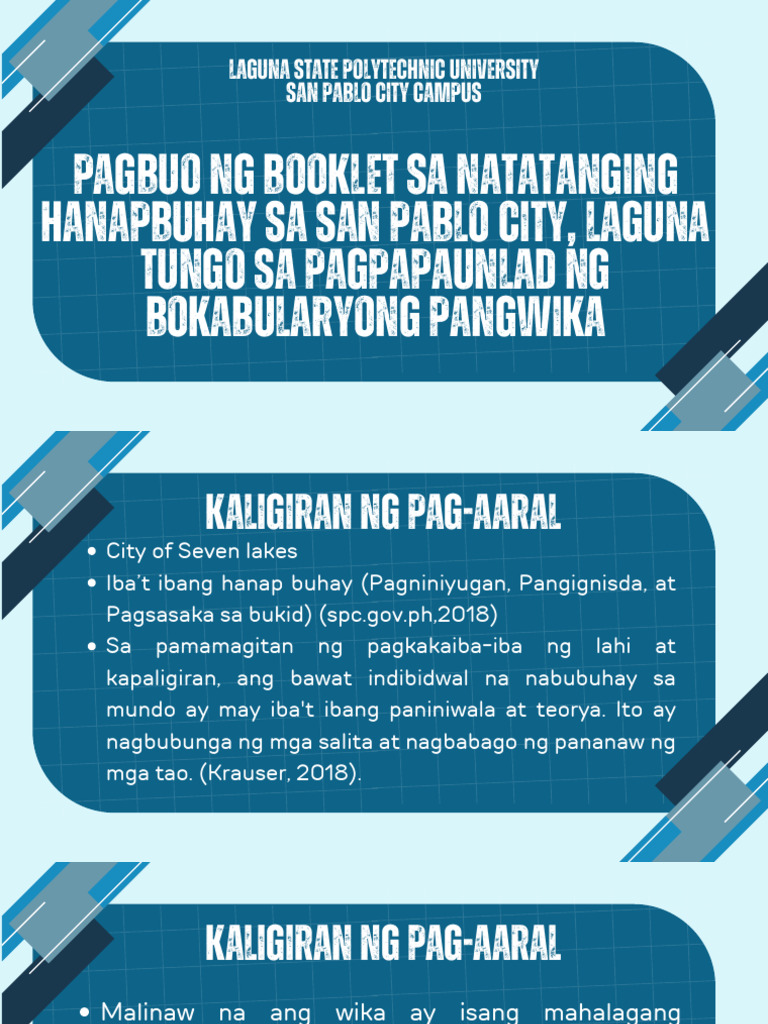 Pagbuo NG Booklet Sa Natatanging Hanapbuhay Sa San Pablo City, Laguna ... Pagbuo NG Booklet Sa Natatanging Hanapbuhay Sa San Pablo City, Laguna ...