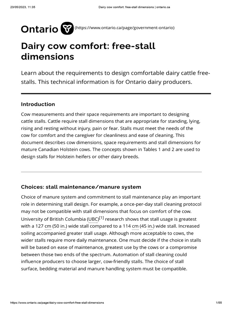 Dairy Cow Comfort - Free-Stall Dimensions - Ontario - Ca | PDF | Dairy ...