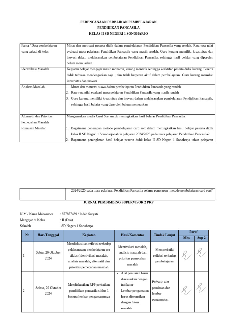 Format Perencanaan Perbaikan Pembelajara | PDF