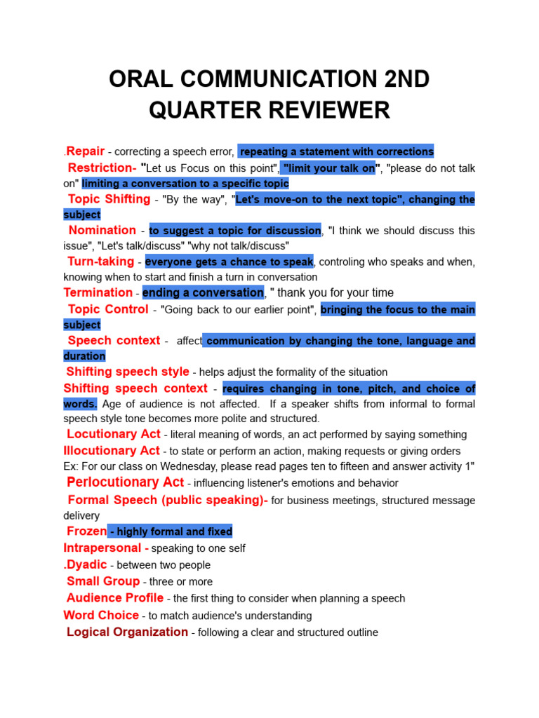Oral Comm 2ND Reviewer | PDF | Communication | Speech