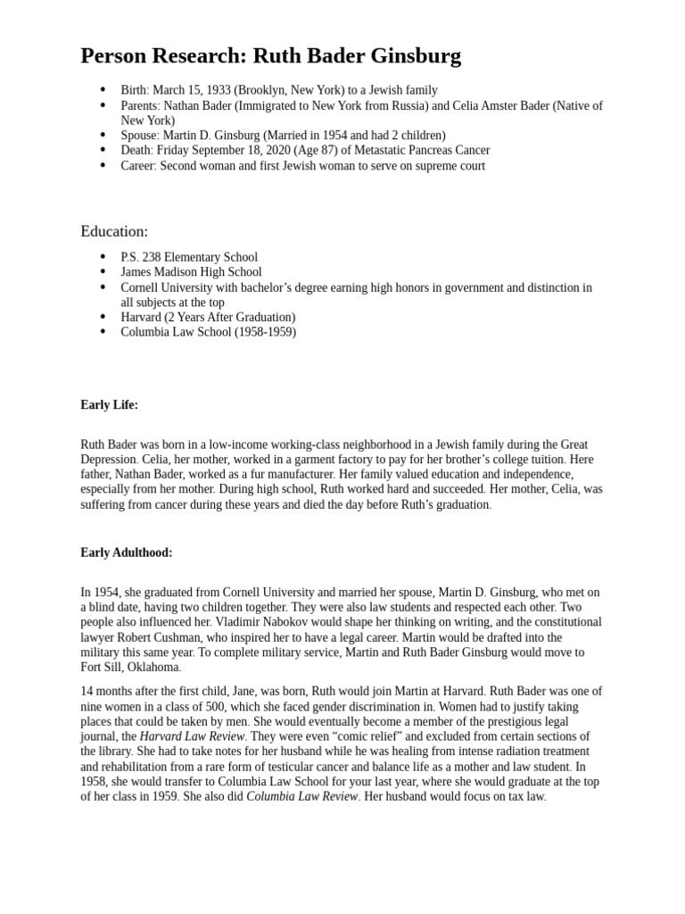 Ruth Bader Ginsburg: Life and Legacy | PDF | Ruth Bader Ginsburg | Justice