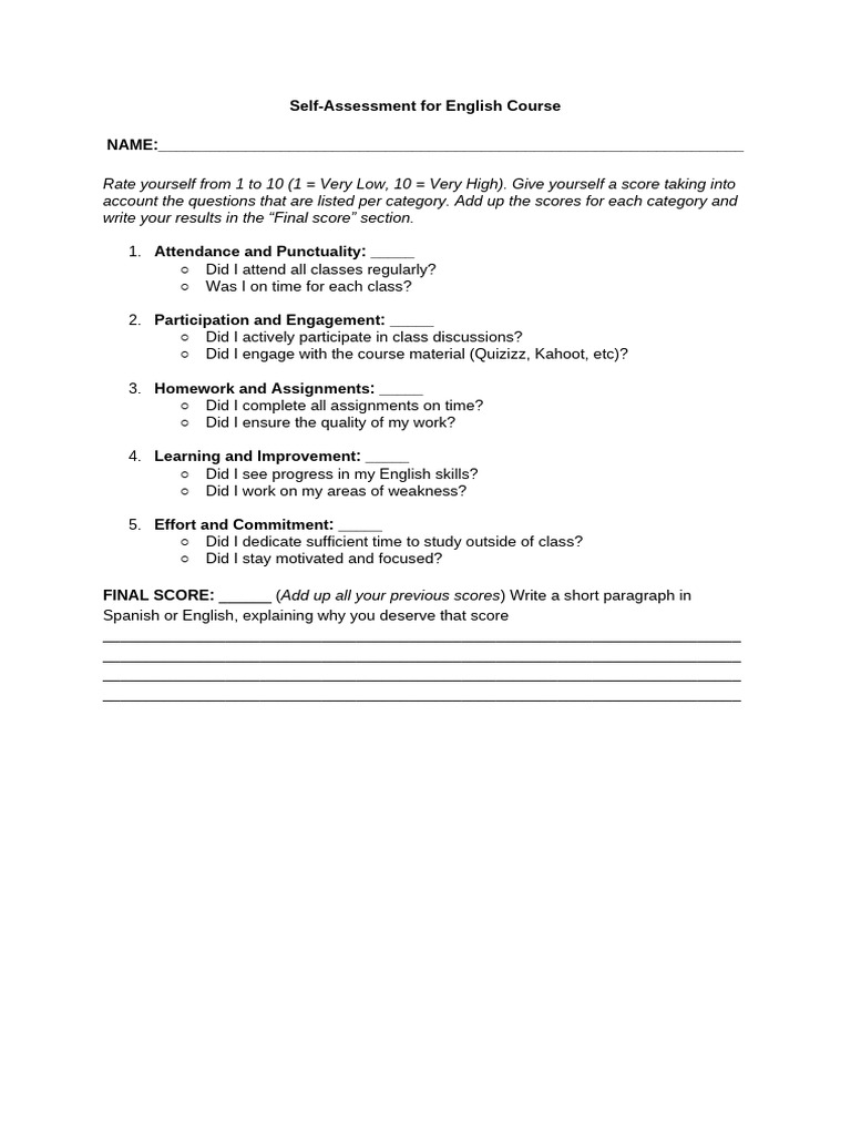 Self-Assessment Format | PDF