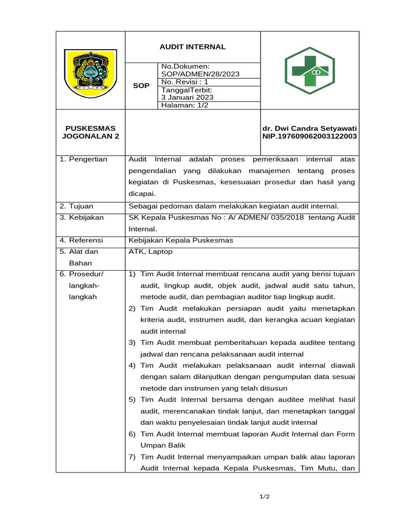 Sop Audit Internal | PDF