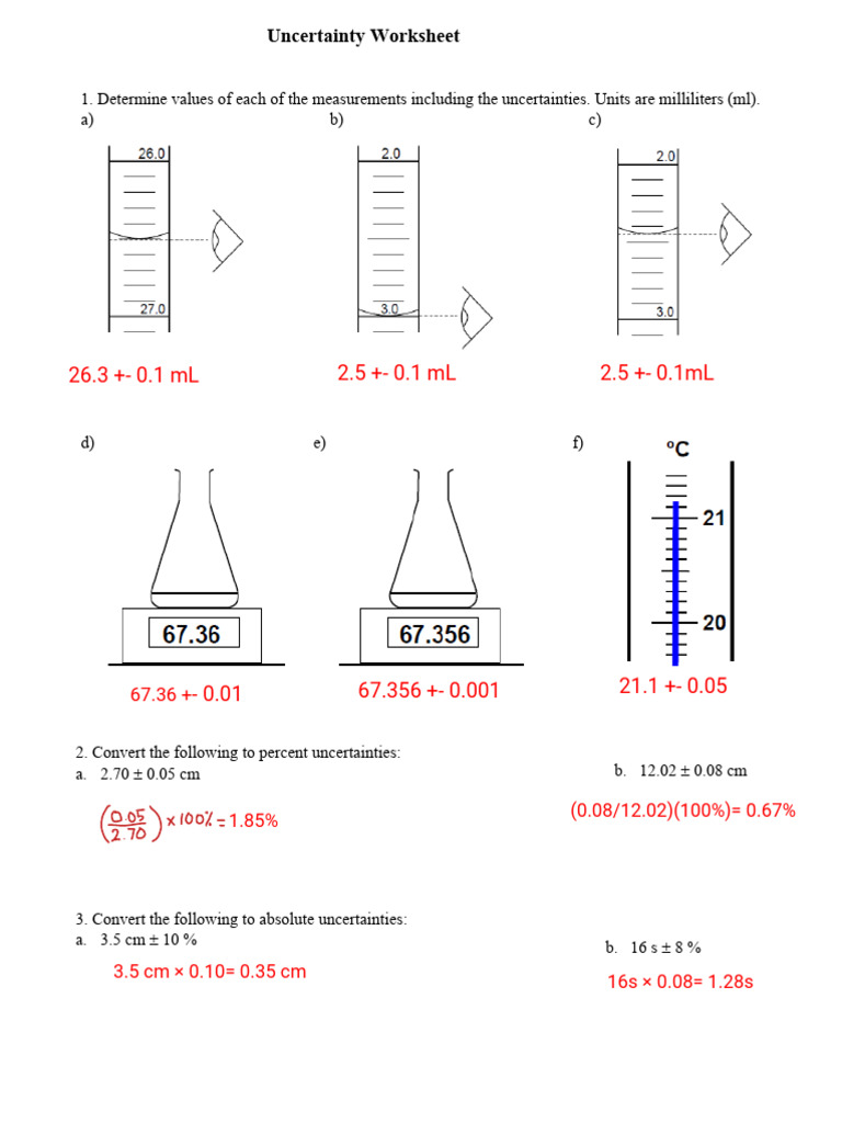 Uncertainty Calculations Worksheet | PDF