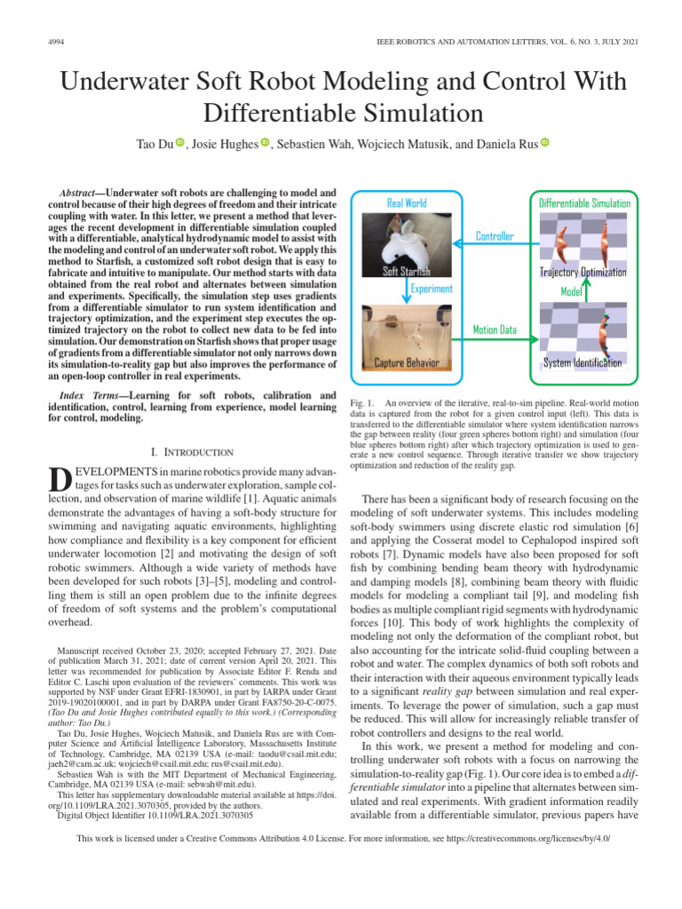 Underwater Soft Robot Modeling and Control With Differentiable Simulation | PDF | Simulation ...