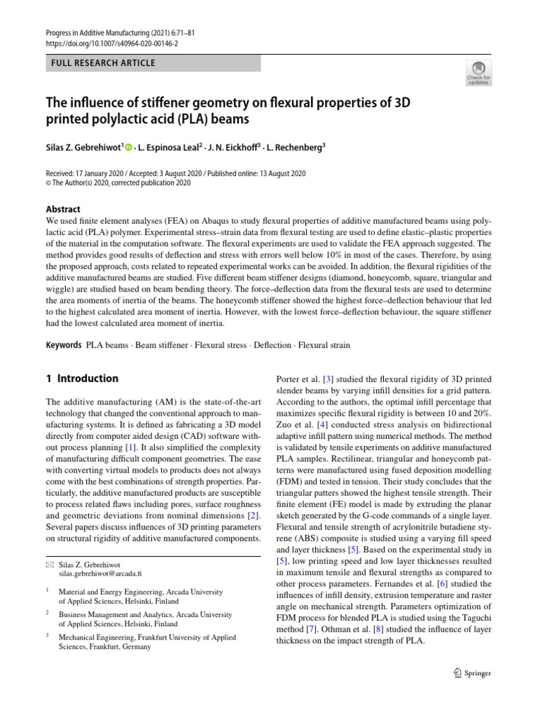 The Influence of Stiffener Geometry On Flexural Properties of 3D Printed Polylactic Acid (PLA ...