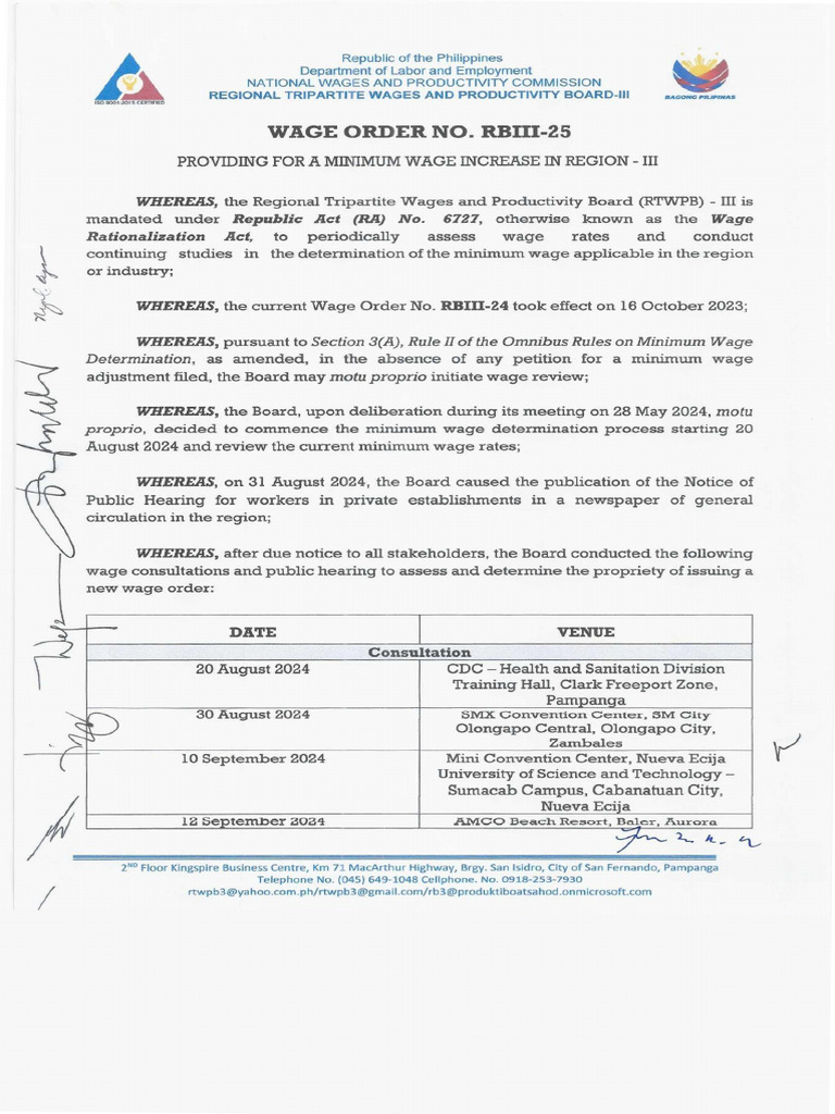 Pampanga Minimum Wage Increase 2025 | PDF | Wage | Employment