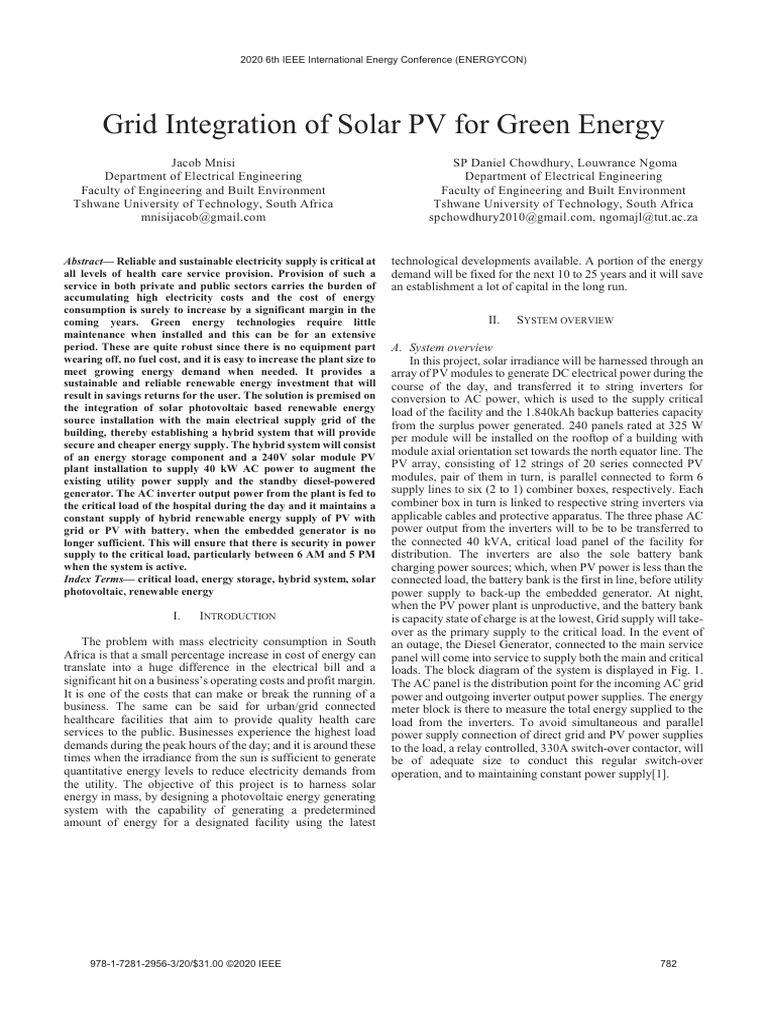 Grid Integration of Solar PV For Green Energy | PDF | Photovoltaic ...