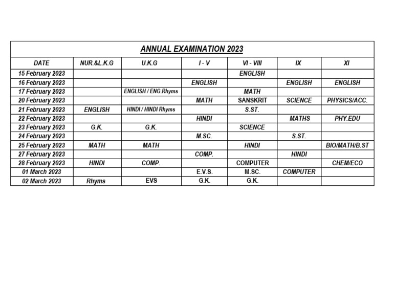 Annual Examination Schedule 2023 | PDF
