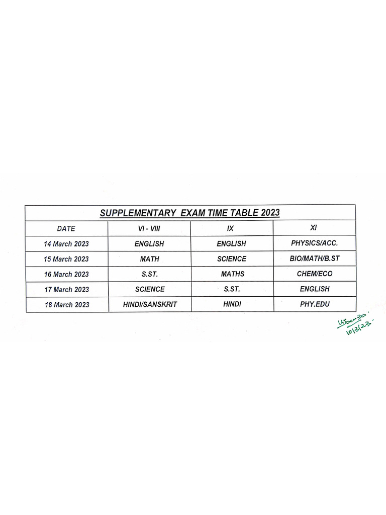 Supplementary Exam Time Table 2023 | PDF