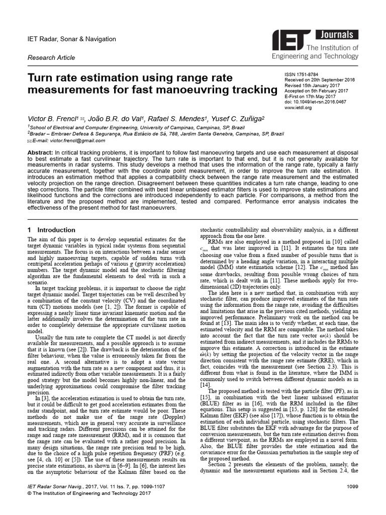 IET Radar Sonar Navi - 2017 - Frencl - Turn Rate Estimation Using Range Rate Measurements For ...