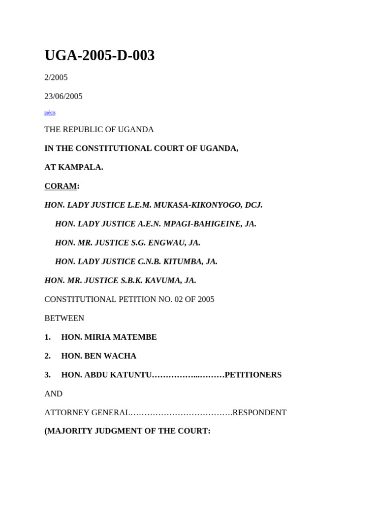 Hon. Miria Matembe & 5 Others v. Attorney General | PDF ...