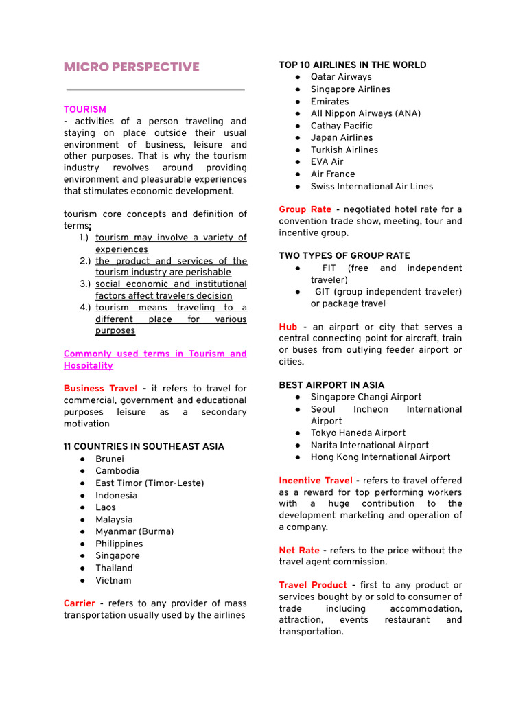 Micro Perspective Notes | PDF | Tourism | Transport