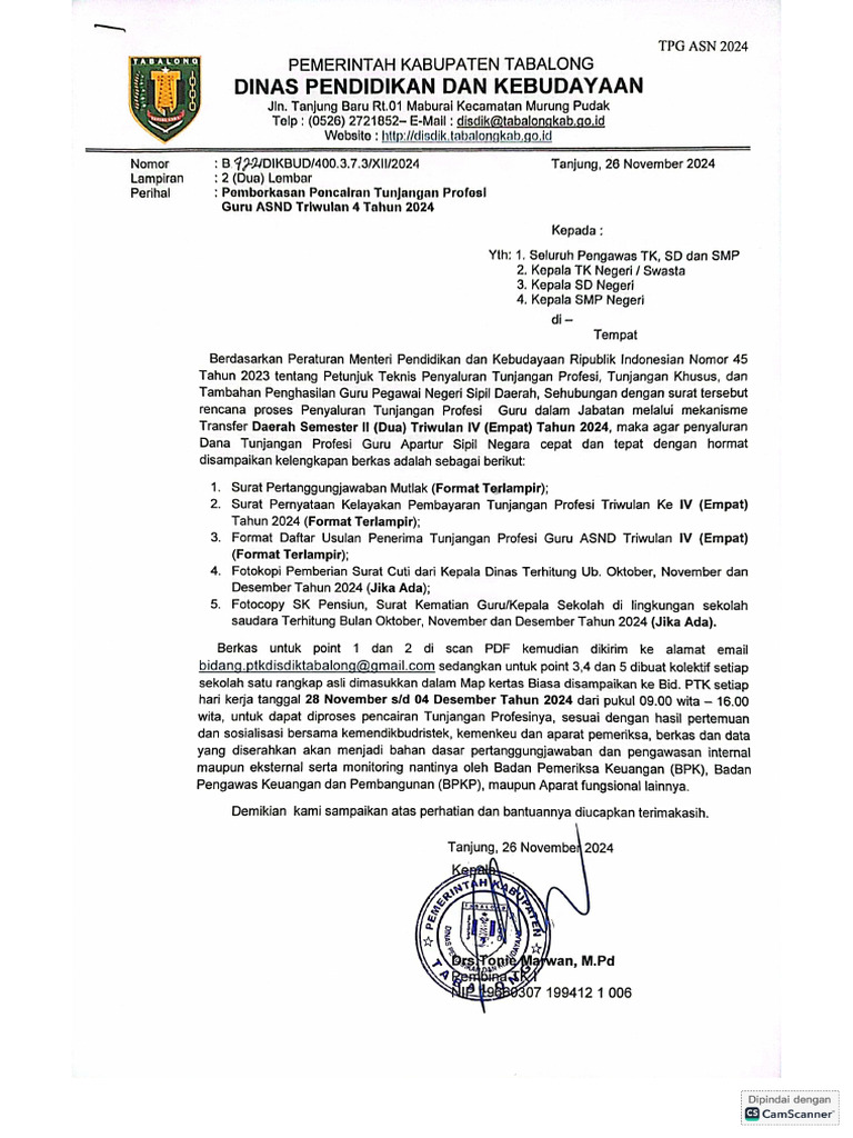 Pemberkasan TPG TW 4 Tahun 2024 | PDF Pemberkasan TPG TW 4 Tahun 2024 | PDF