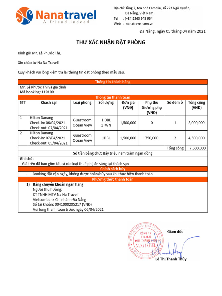 06-09apr2021, MR Le Phuoc Thi, Hilton Danang | PDF