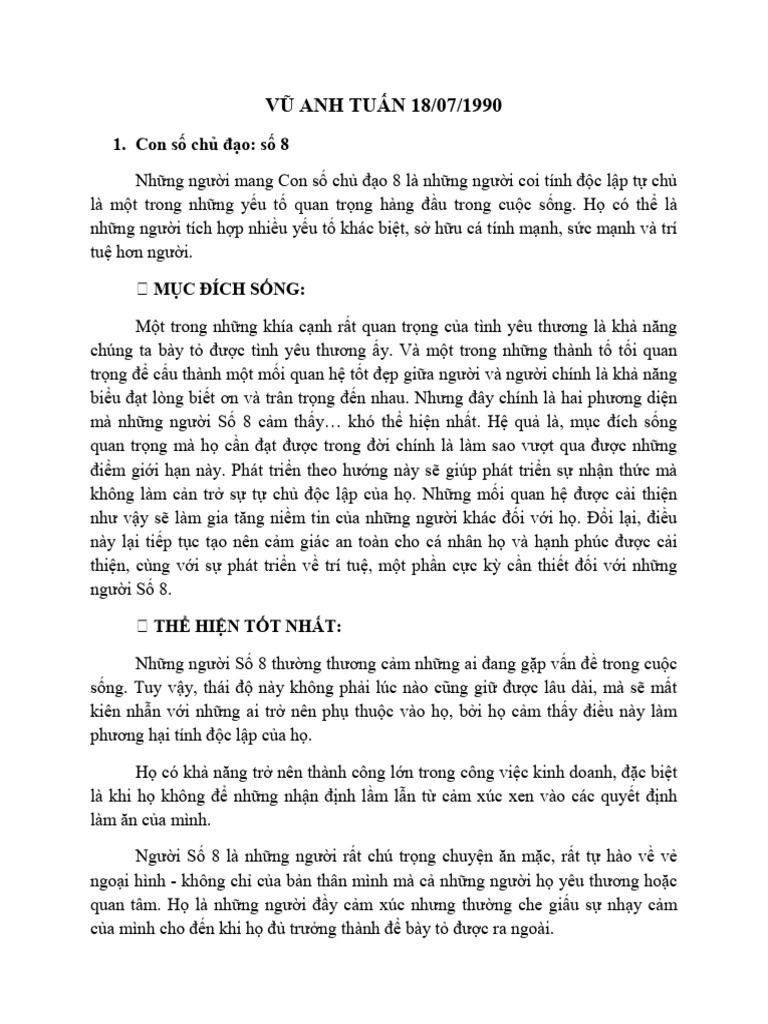 nhân số học, VU ANH TUAN, 18JUL1990 | PDF