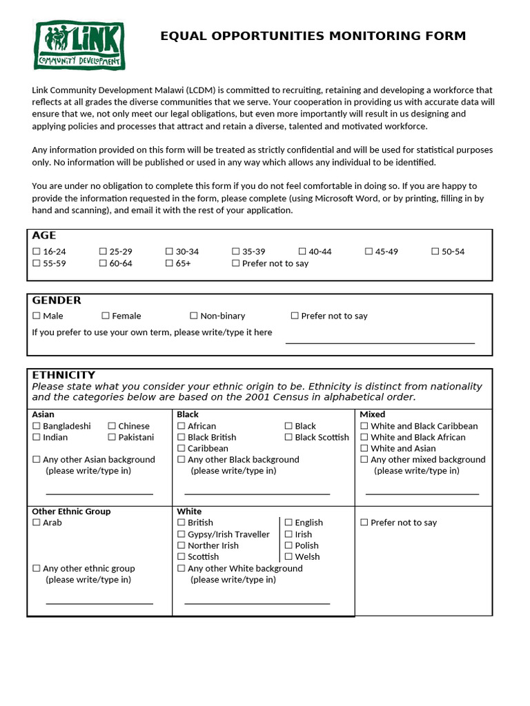 Equal Opportunities Monitoring Form LCDM Nov 2024 | PDF | Race And ...