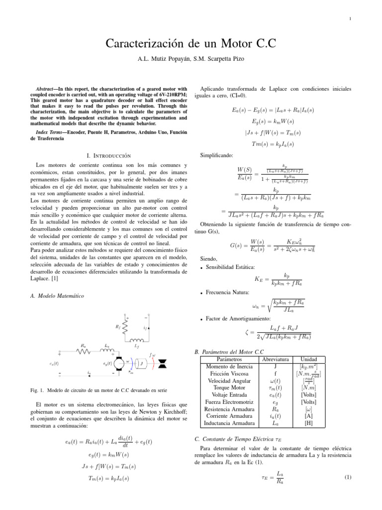 Caracterizaci N de Un Motor C C | PDF | Electricidad | Cantidades fisicas