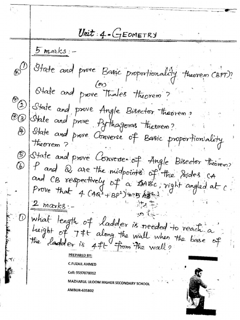 10th Maths Geometry Unit 4 Important 25 Mark Questions English Medium PDF Download | PDF